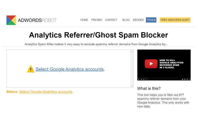 bloqueador de spam Adwords Robots - Twaino