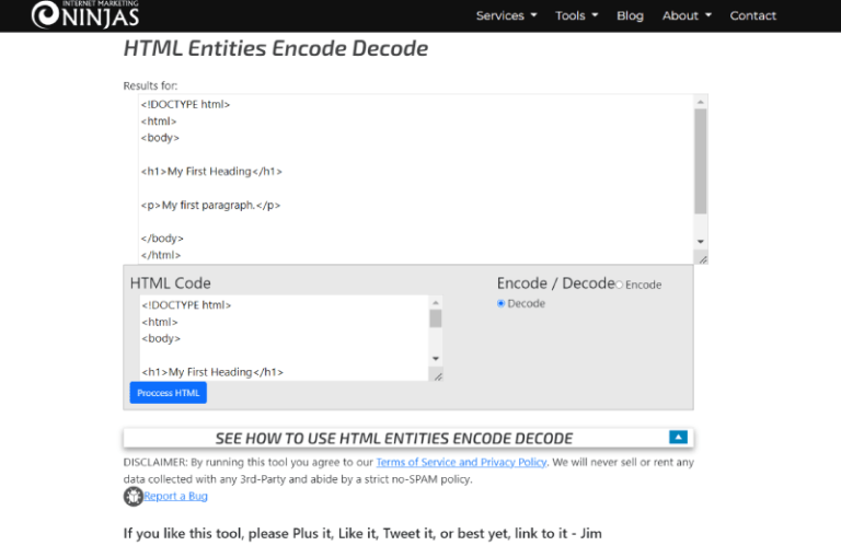 Décoder et encoder les caractères spéciaux HTML | Internet Marketing Ninjas - Twaino